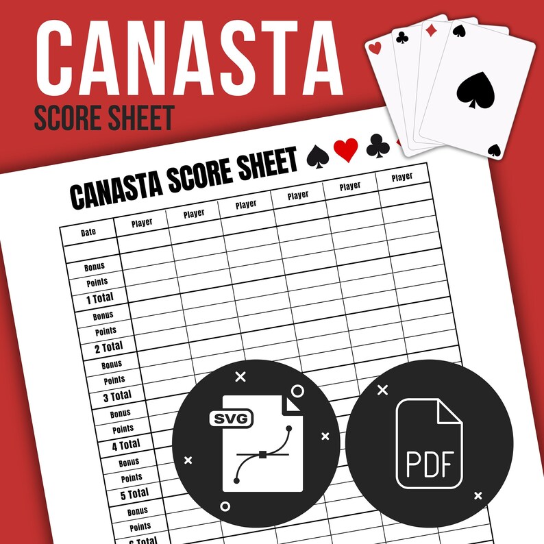 Canasta Score Sheet Canasta SVG Template Canasta Game Score Keeper ...