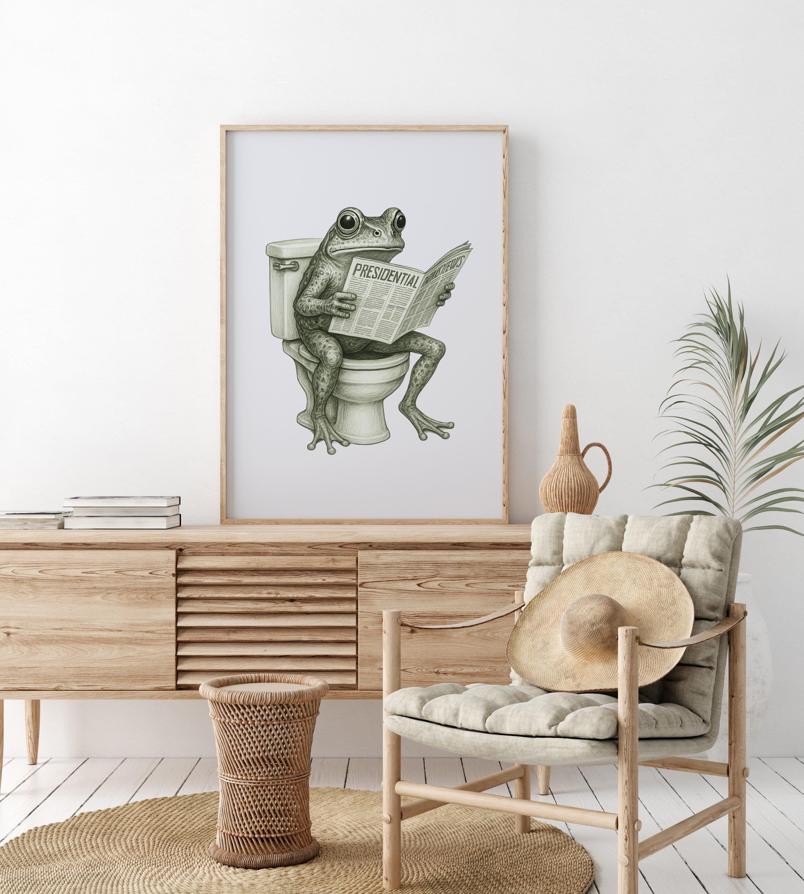 Frog on Toilet | Retro Frog Poster | Bathroom Wall Decor | Digital ...