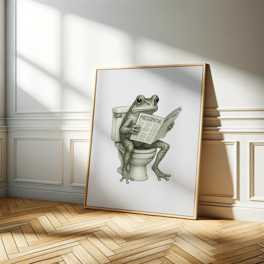 Frog on Toilet | Retro Frog Poster | Bathroom Wall Decor | Digital ...