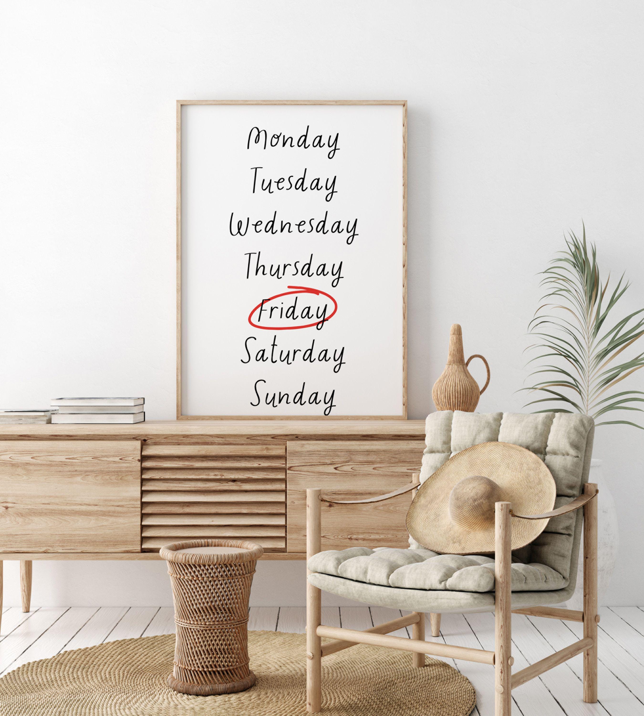 Days of the Week Printable | Typography Wall Art | Typography Print ...