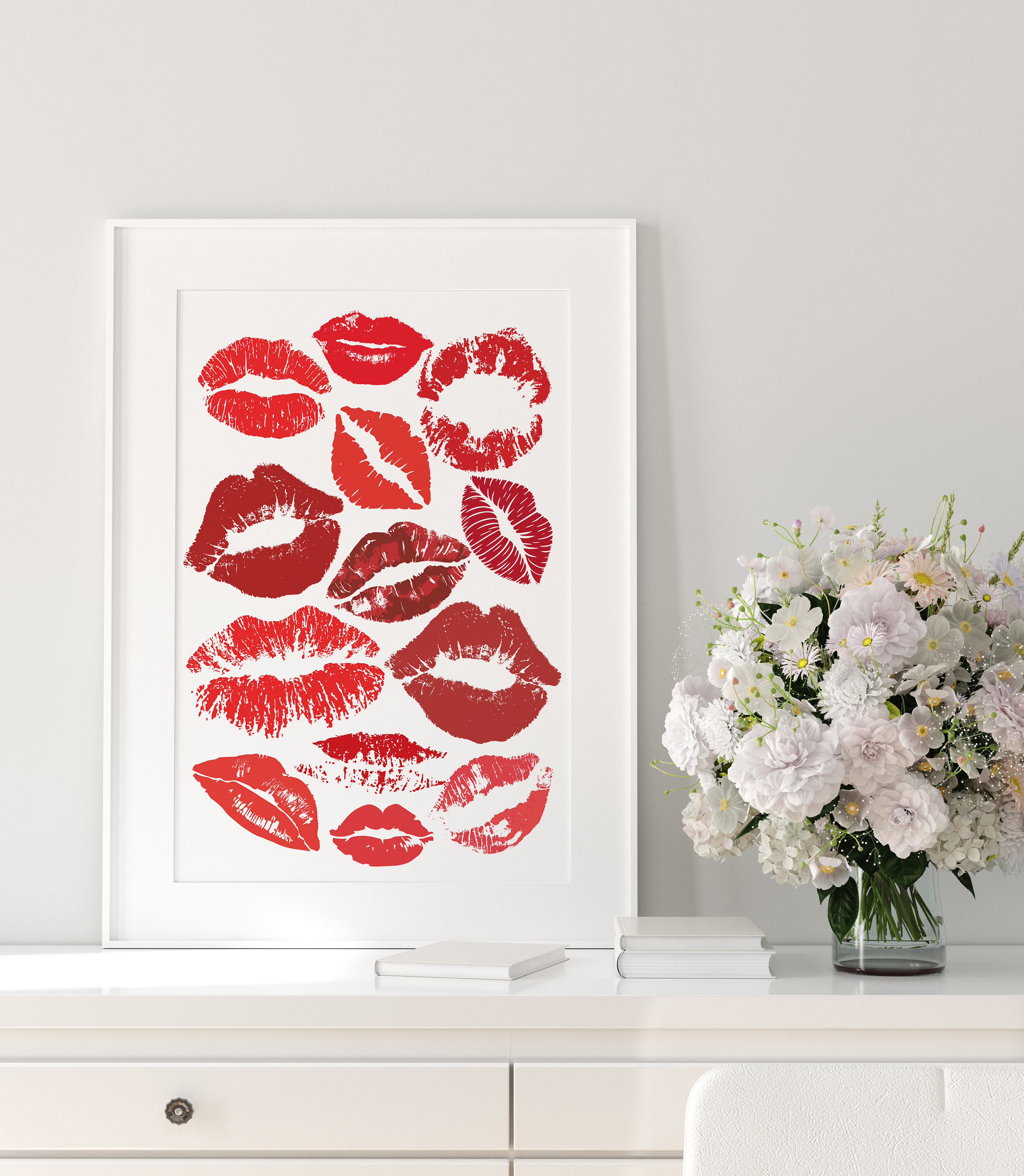 Kiss Lips Wall Art | Trendy Collage Wall Art | Kiss Lips Print | Red ...