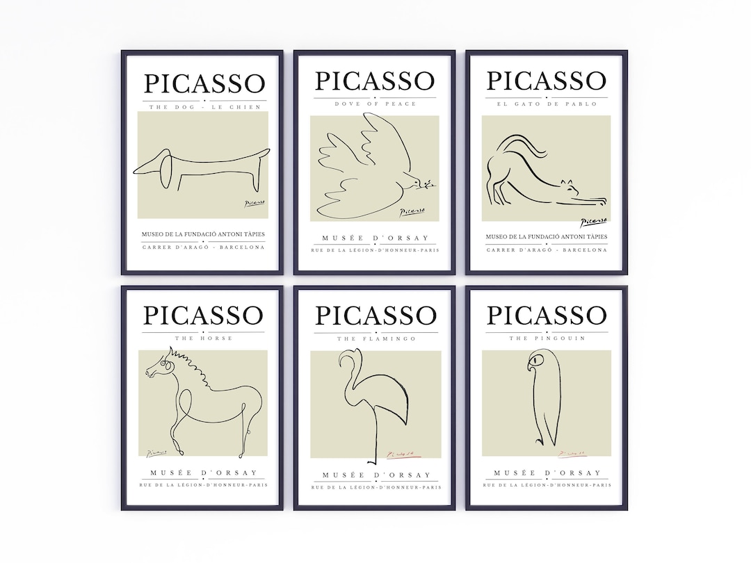 Picasso Line Art | Picasso Animal Line Drawing | Set of 6 | Gallery ...