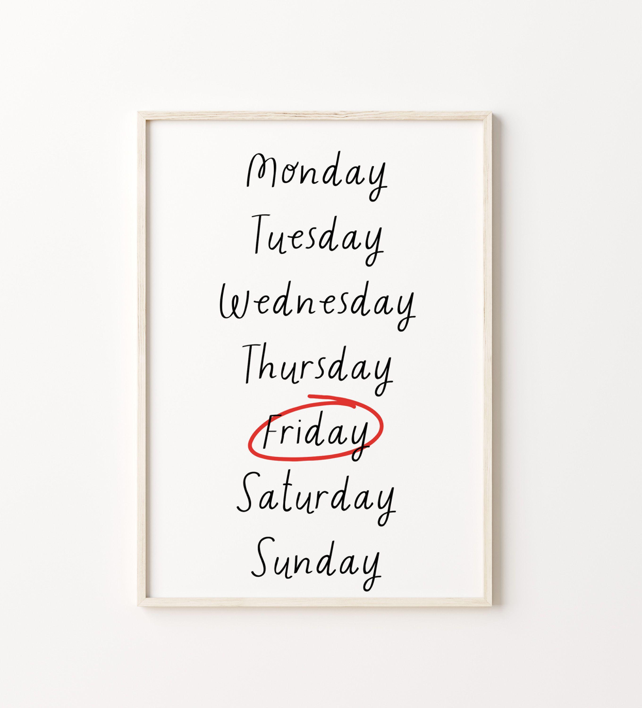 Days of the Week Printable | Typography Wall Art | Typography Print ...