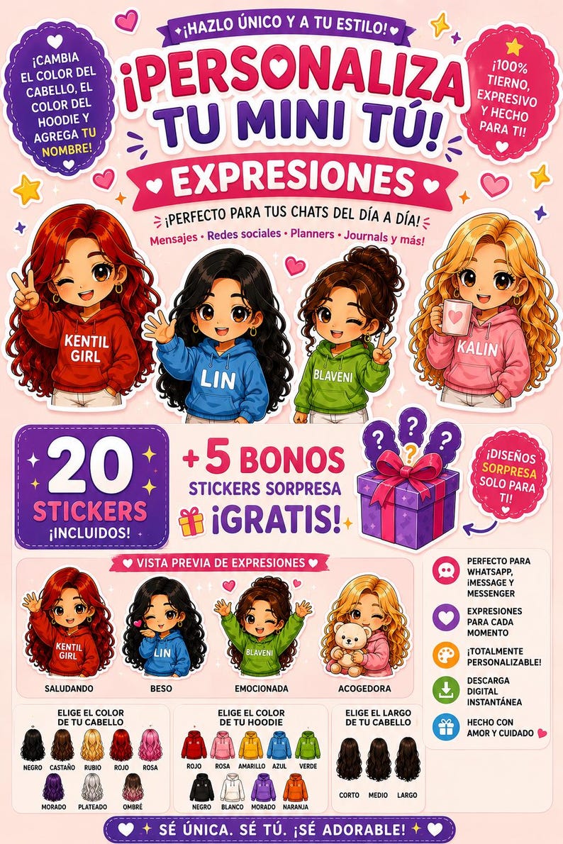 Custom Chibi Mini Me Stickers | Personalized Name PNG Files (digital ...