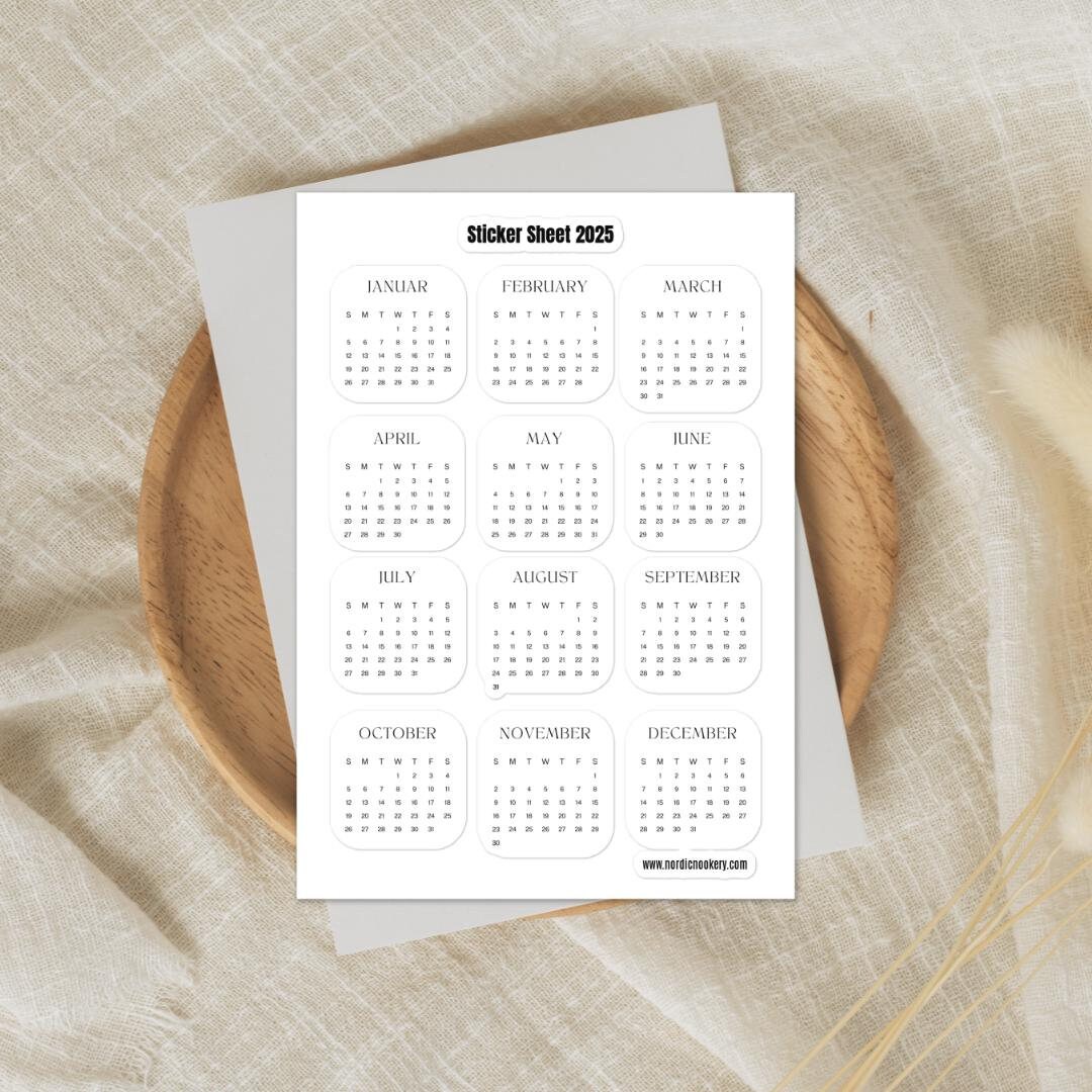 Sticker Sheet Mini Calendar 2025, Monthly Sticker, 12 Calendar Decal ...