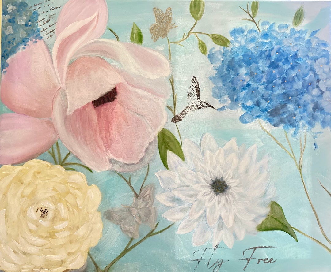 Original Mixed Media Floral Painting on Stretched Canvas 20x24 - Etsy