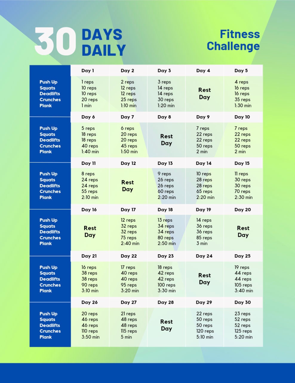 30 Day Workout Challenge - Etsy