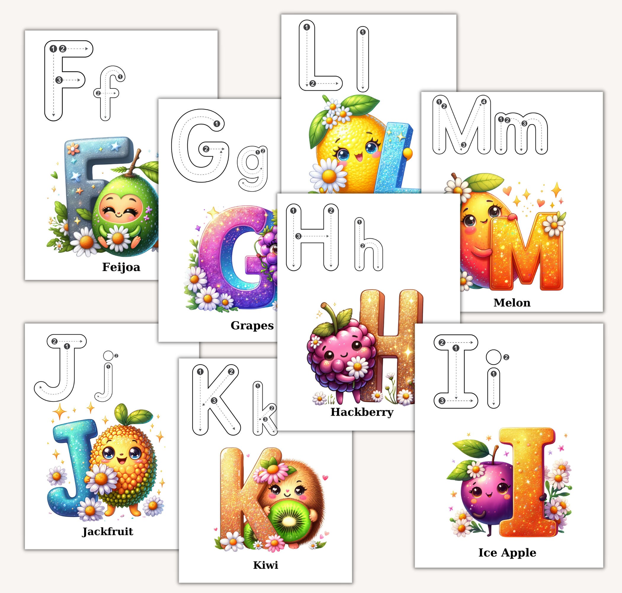 Fruits ABC Flash Cards fruits Flash Cards Learning Cards Digital ...