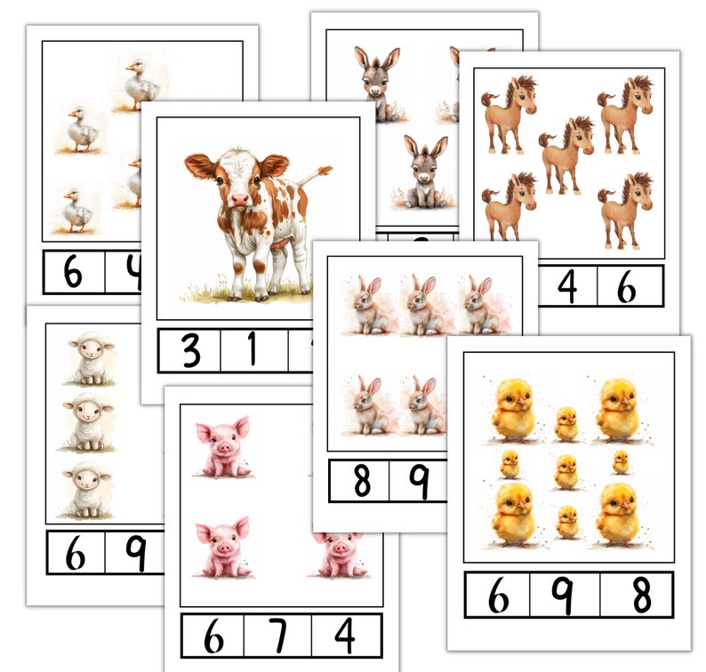 FARM ANIMALS Count and Clip Cards, 1 to 12 Counting, Spring Activity ...