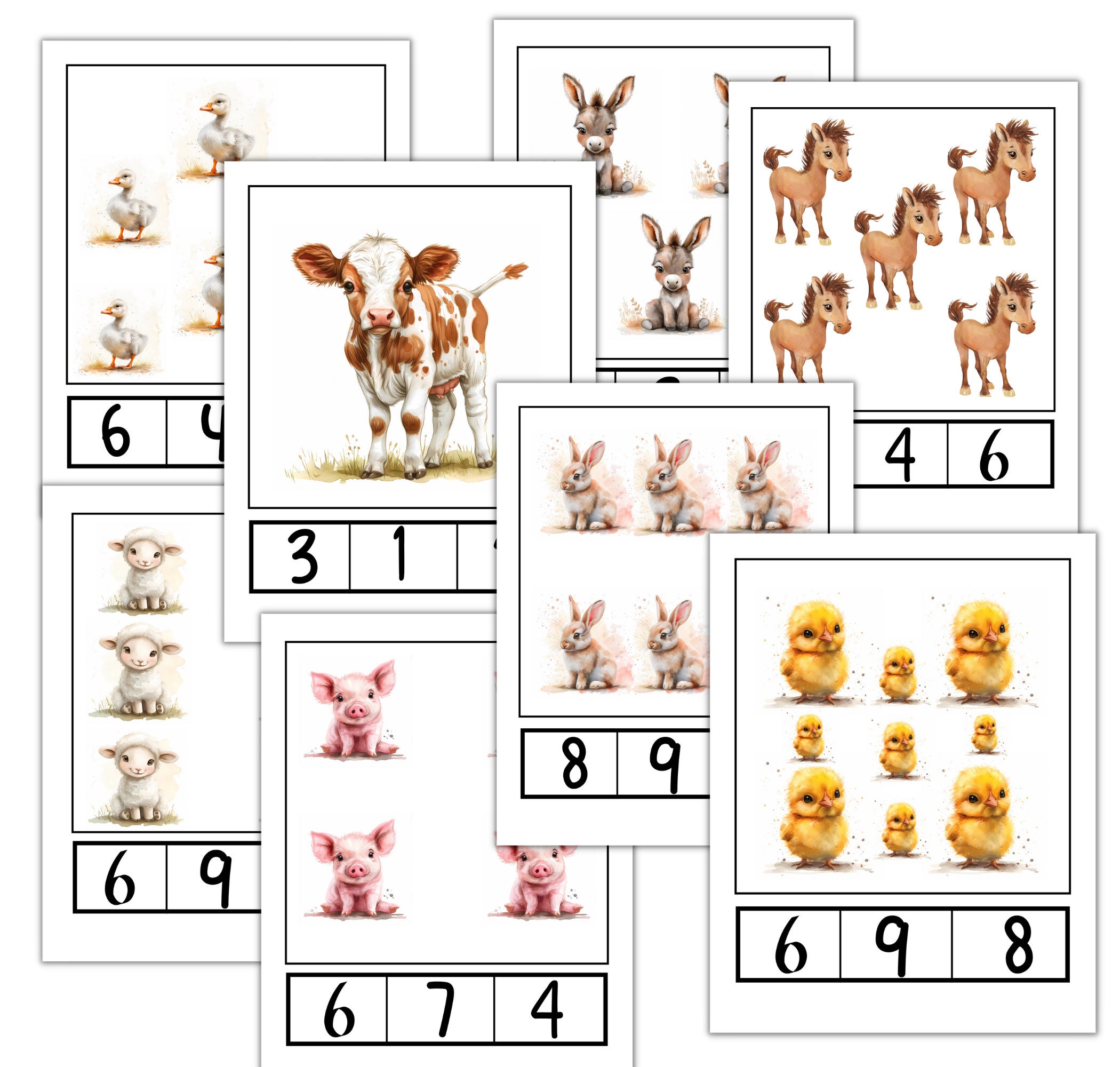 FARM ANIMALS Count and Clip Cards, 1 to 12 Counting, Spring Activity ...