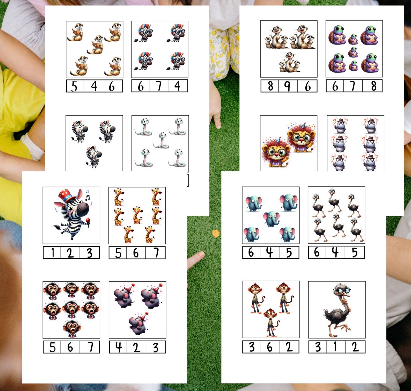 SAFARI ANIMALS 2 Count and Clip Cards, 1 to 16 Counting, Spring ...