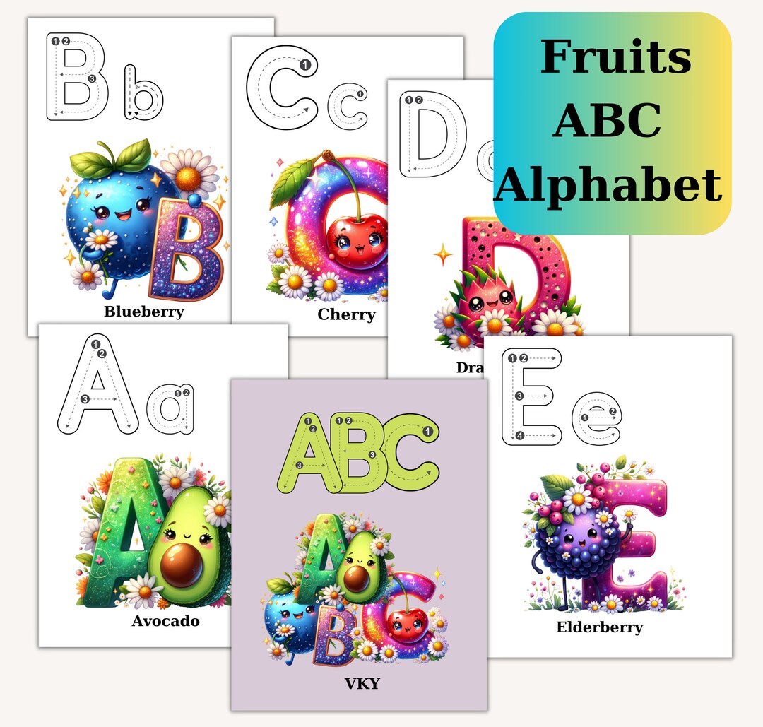 Fruits ABC Flash Cards fruits Flash Cards Learning Cards Digital ...