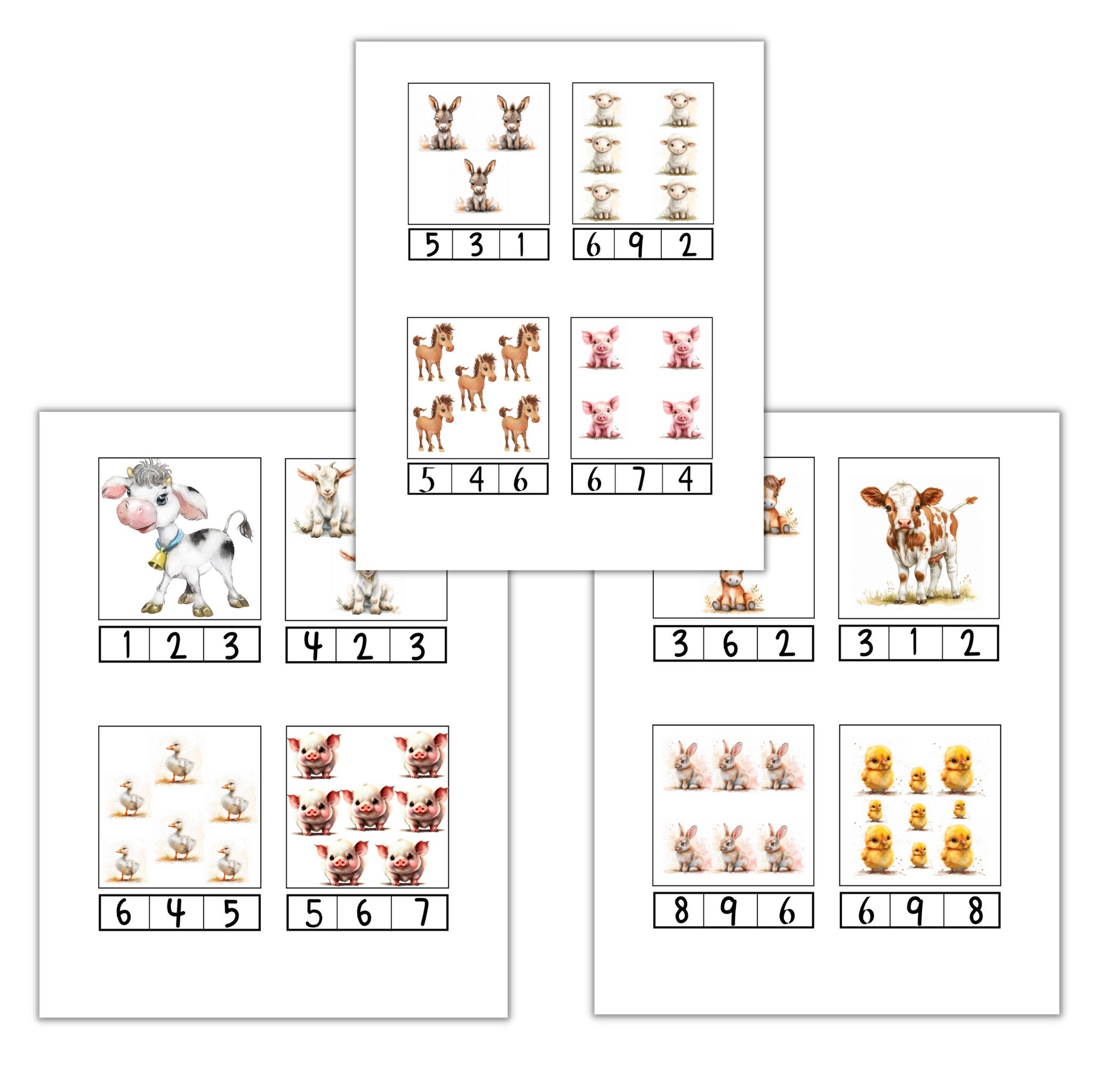 FARM ANIMALS Count and Clip Cards, 1 to 12 Counting, Spring Activity ...