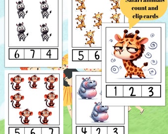 SAFARI ANIMALS 2 Count and Clip Cards, 1 to 16 Counting, Spring ...