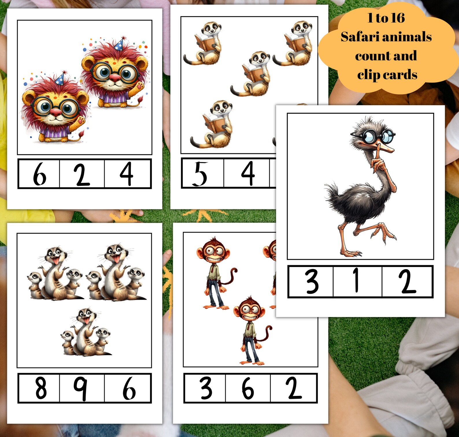 SAFARI ANIMALS 2 Count and Clip Cards, 1 to 16 Counting, Spring ...