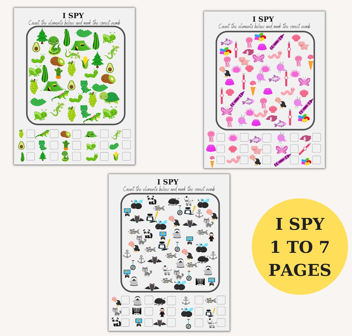 I Spy Printable Activity Sheets, Printable Activities for Kids, I Spy ...