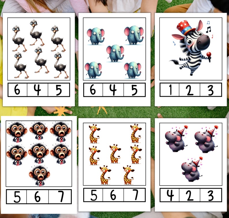 SAFARI ANIMALS 2 Count and Clip Cards, 1 to 16 Counting, Spring ...