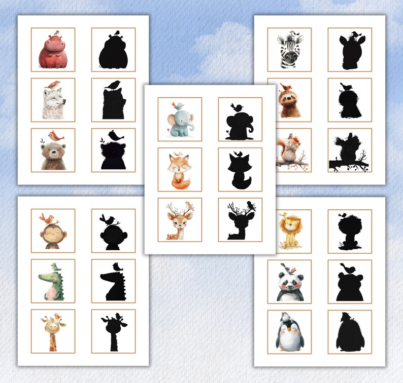 Montessori Printable Happy Wild Animals Shadow Matching Cards ...