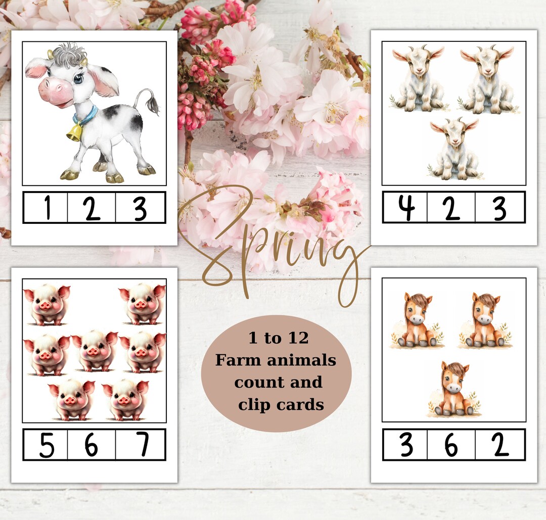 FARM ANIMALS Count and Clip Cards, 1 to 12 Counting, Spring Activity ...