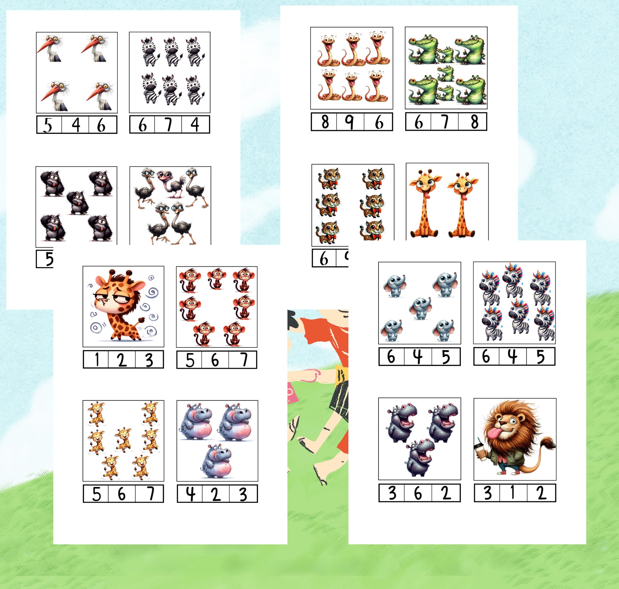 SAFARI ANIMALS 3 Count and Clip Cards, Montessori Cards 1 to 16 ...