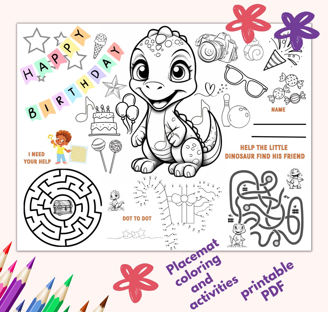 Birthday Coloring Placemat Printable Birthday Party Coloring Page ...