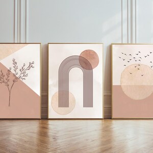 Abstract Beige Poster Set (3 Pcs) for Geometric and Minimalist Mid ...