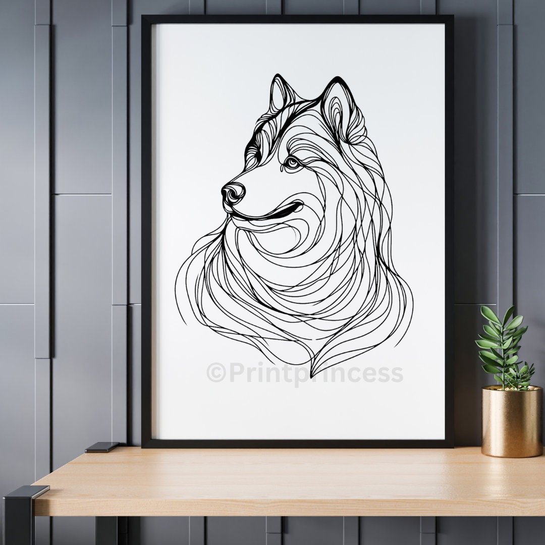 Siberian Husky Dog Line Art Print Printable | Instant Download | Fine ...