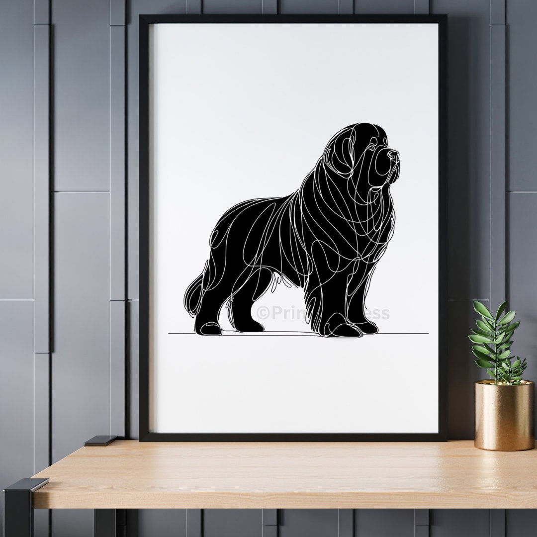 Newfoundland Dog Line Art Print Printable Instant Download Fine Lines ...