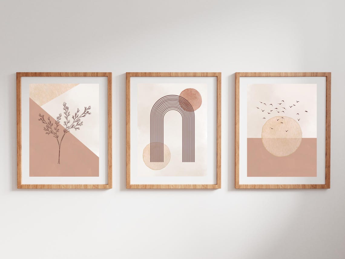 Abstract Beige Poster Set (3 Pcs) for Geometric and Minimalist Mid ...