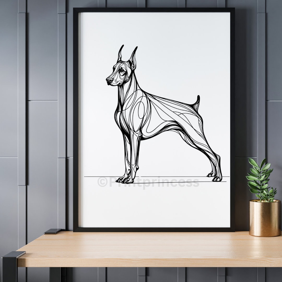 Doberman Pinscher Dog Line Art Print Printable | Instant Download ...