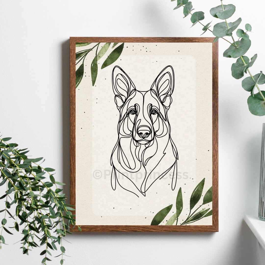 German Shepherd Dog Line Art Print Printable | Instant Download | Fine ...