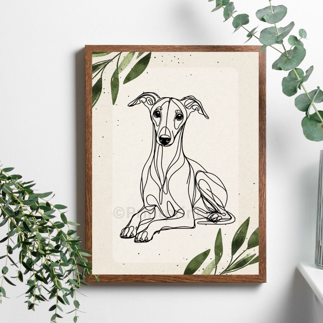 Whippet Dog Line Art Print Printable | Instant Download | Elegant ...