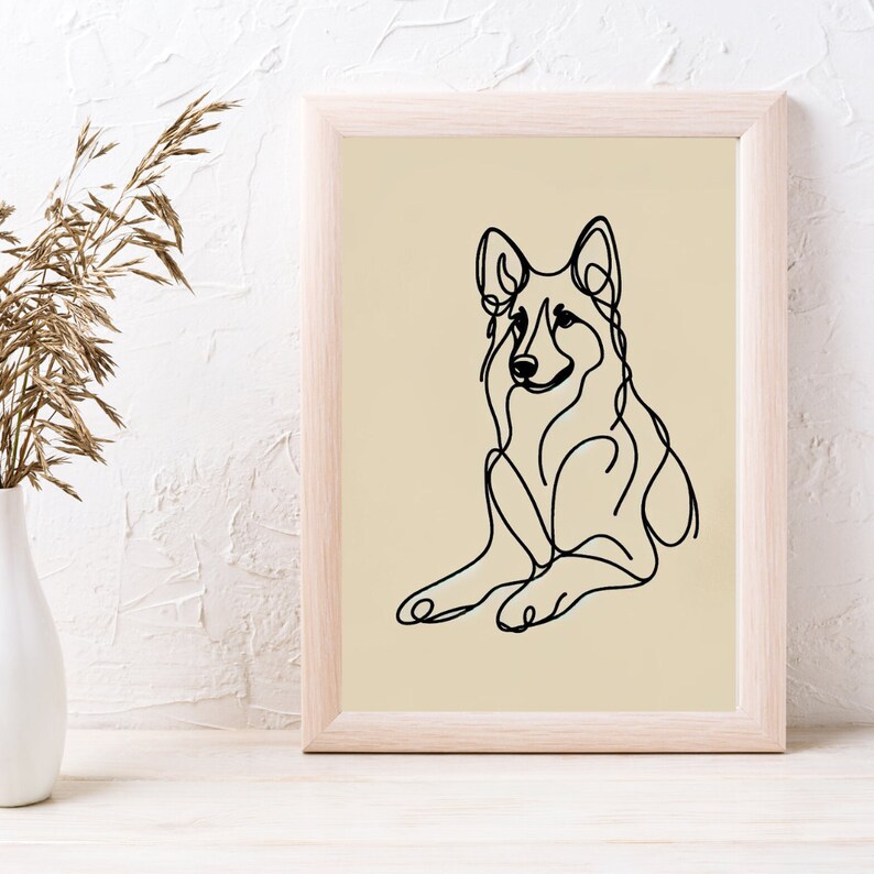 German Shepherd Dog Line Art Print Printableinstant Download Elegant ...