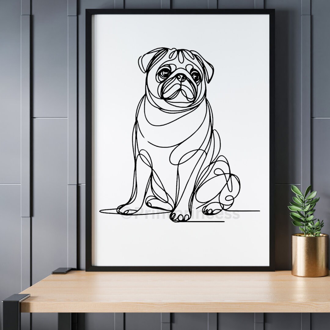 Pug Dog Line Art Print Printable Instant Download Elegant Fine Lines ...