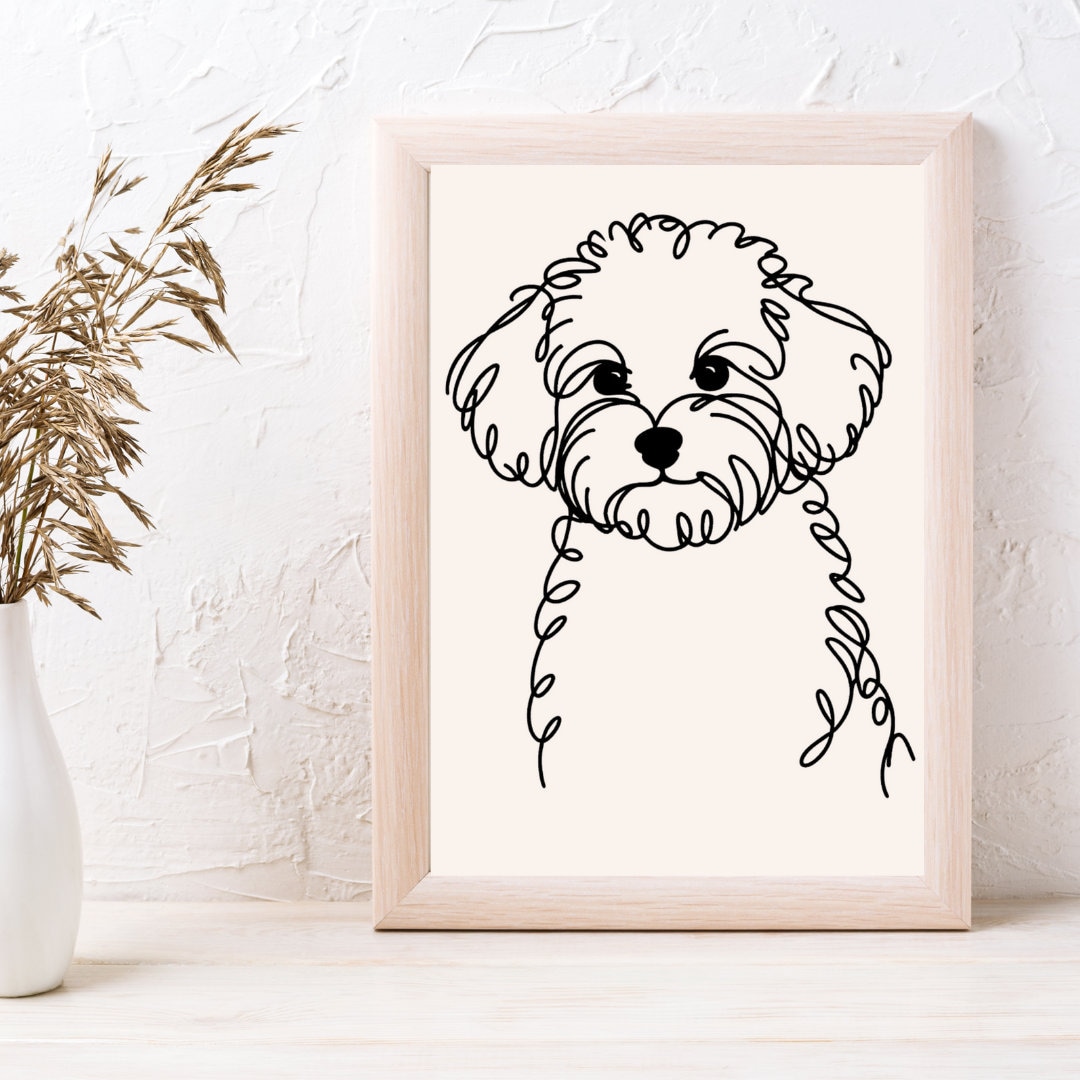 Malti Poo Dog Line Art Print Printableinstant Download Elegant Fine ...