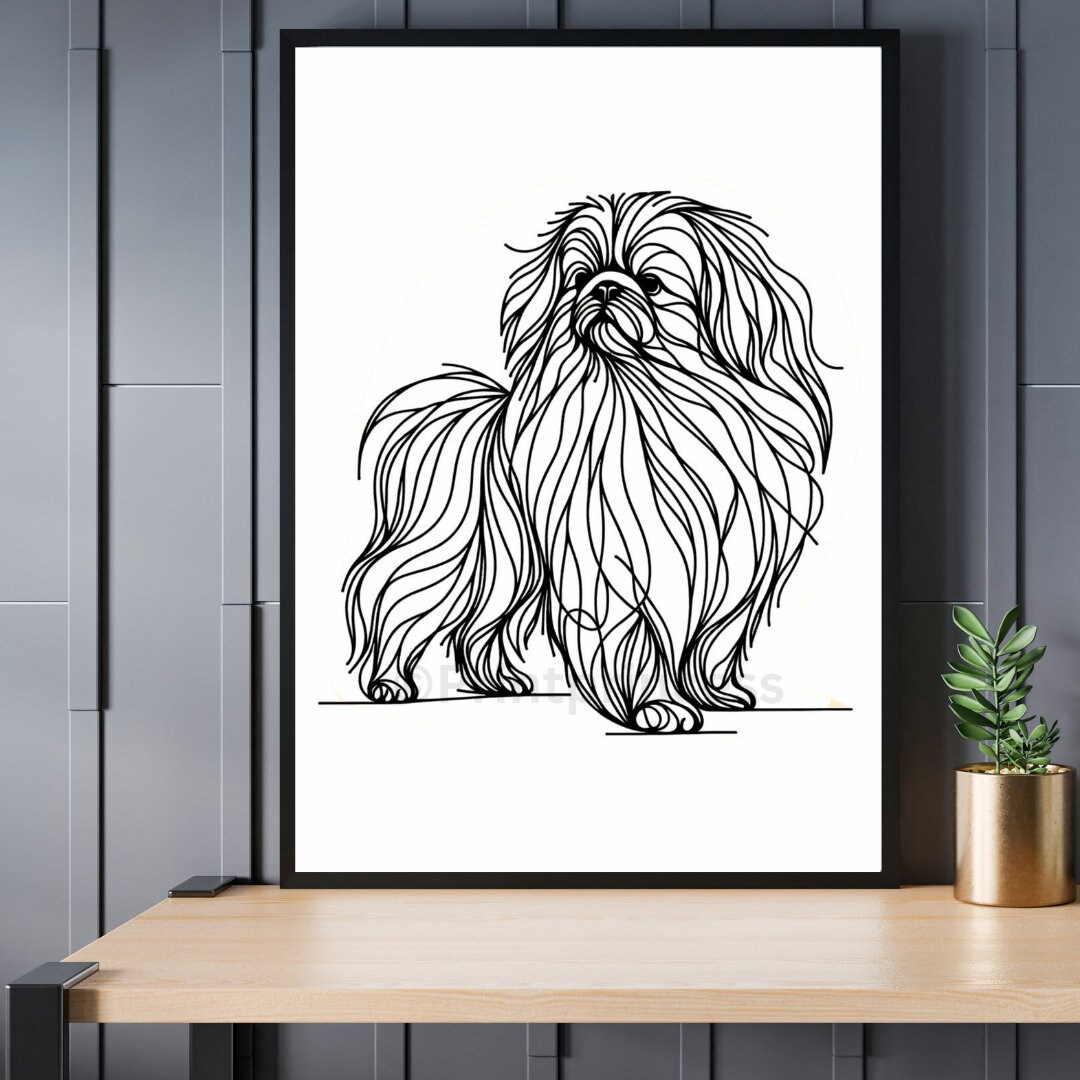 Pekingese Dog Line Art Print Printable | Instant Download | Elegant ...