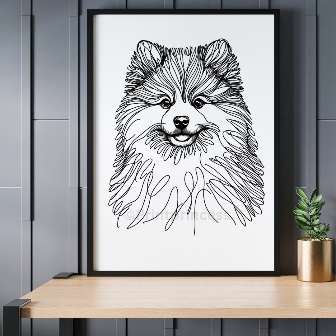 Pomsky Dog Line Art Print Printable Instant Download Elegant Fine Lines ...