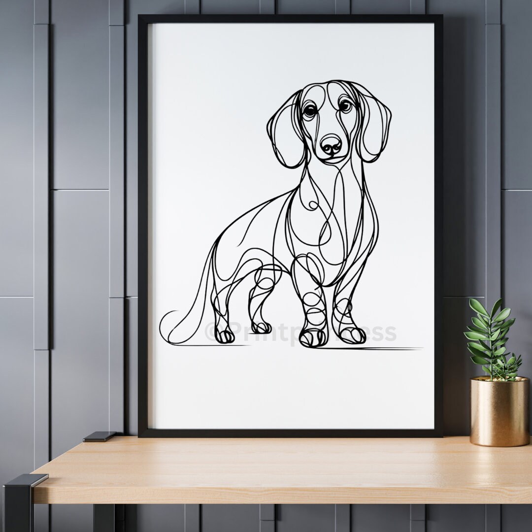 Dachshund Dog Line Art Print Printable Instant Download Elegant Fine ...
