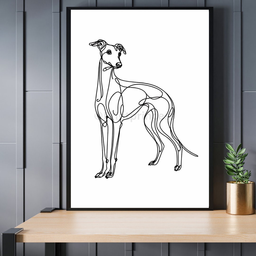 Greyhound Dog Line Art Print Printable Instant Download Elegant Fine ...