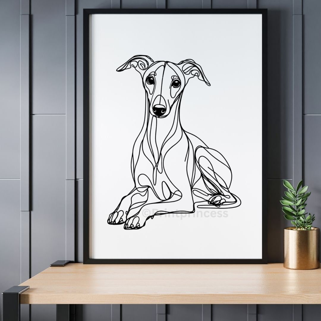 Whippet Dog Line Art Print Printable | Instant Download | Elegant ...