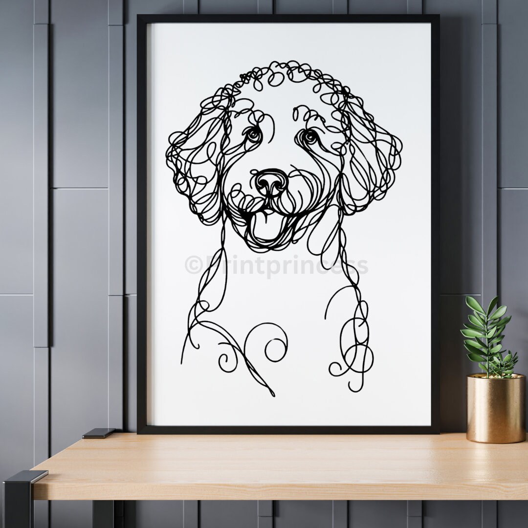 Golden Doodle Dog Line Art Print Printable Instant Download Fine Lines ...