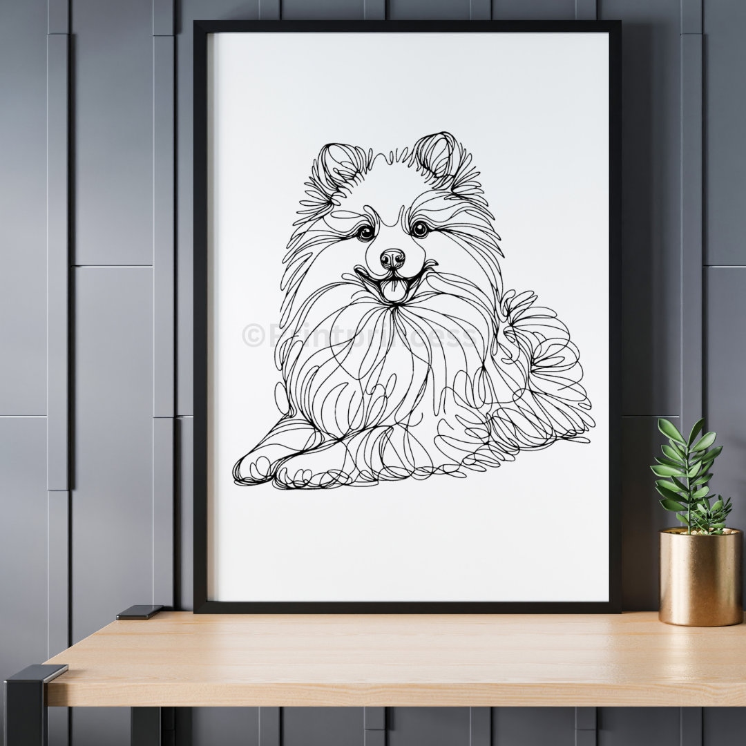 Pomerian Pomsky Dog Line Art Print Printable | Instant Download | Fine ...