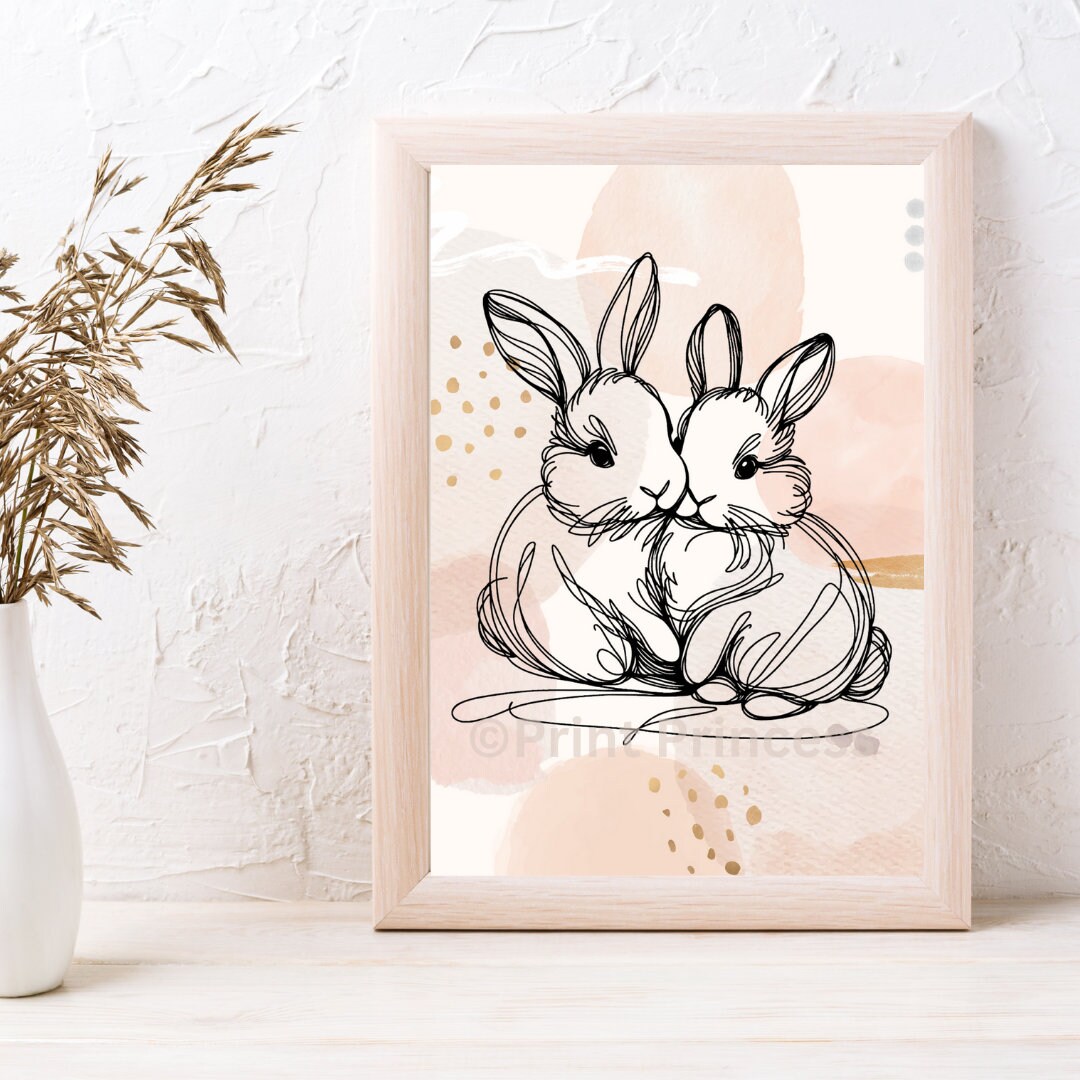 Bunnies Line Art Print Printable Download | Elegant | Fine Lines ...