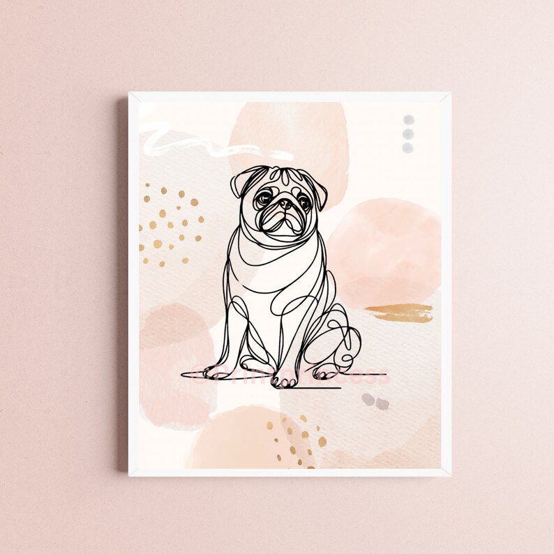 Pug Dog Line Art Print Printable | Instant Download | Elegant | Fine ...
