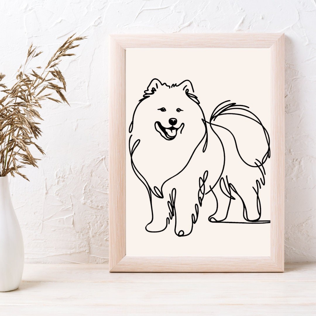 Samoyed Dog Line Art Print Printableinstant Download Elegant Fine Lines ...