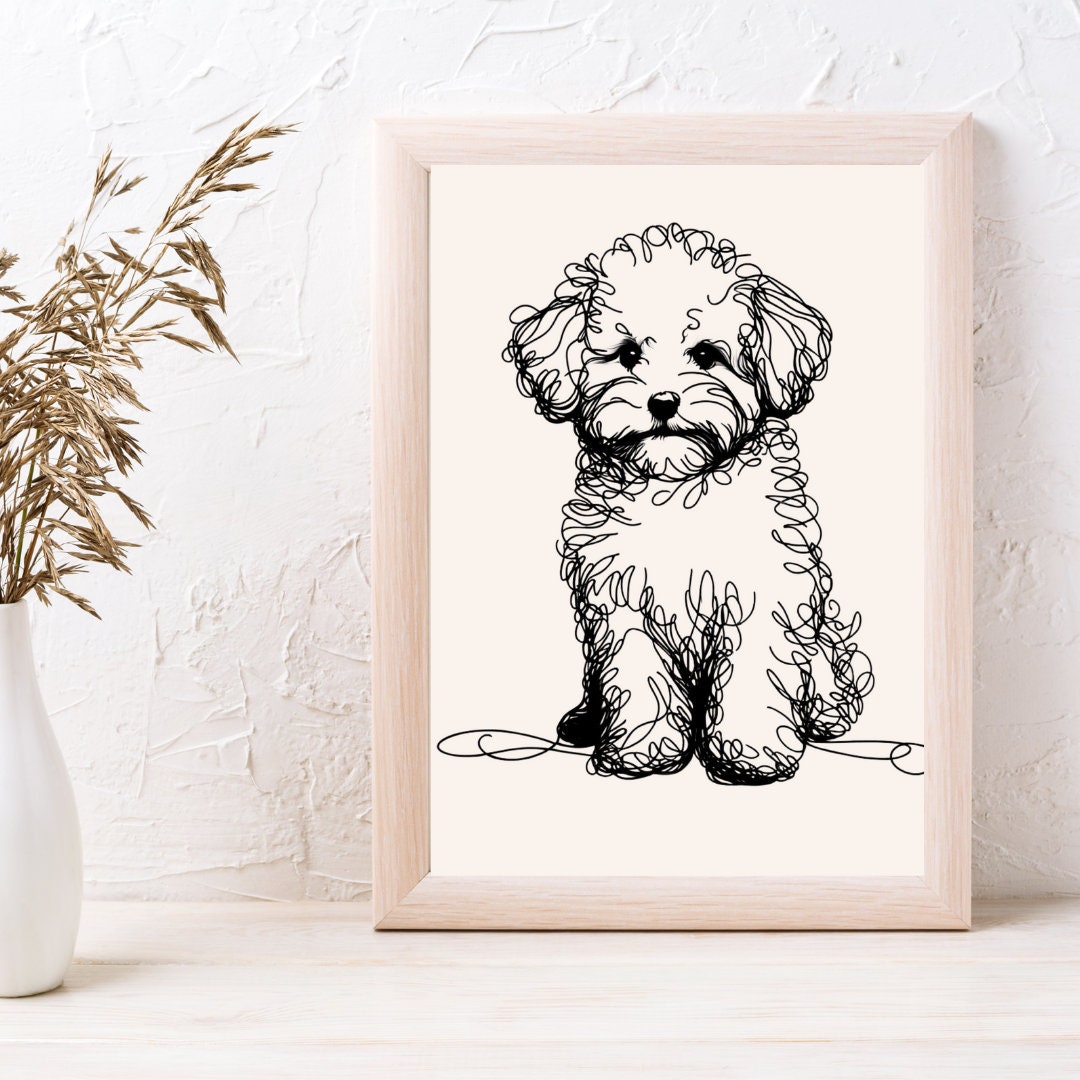 Malti Poo Dog Line Art Print Printableinstant Download Elegant Fine ...