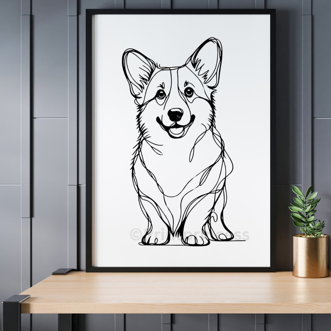 Pembroke Welsh Corgi Dog Line Art Print Printable | Instant Download ...
