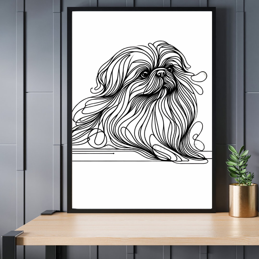 Pekingese Dog Line Art Print Printable Instant Download Elegant Fine ...