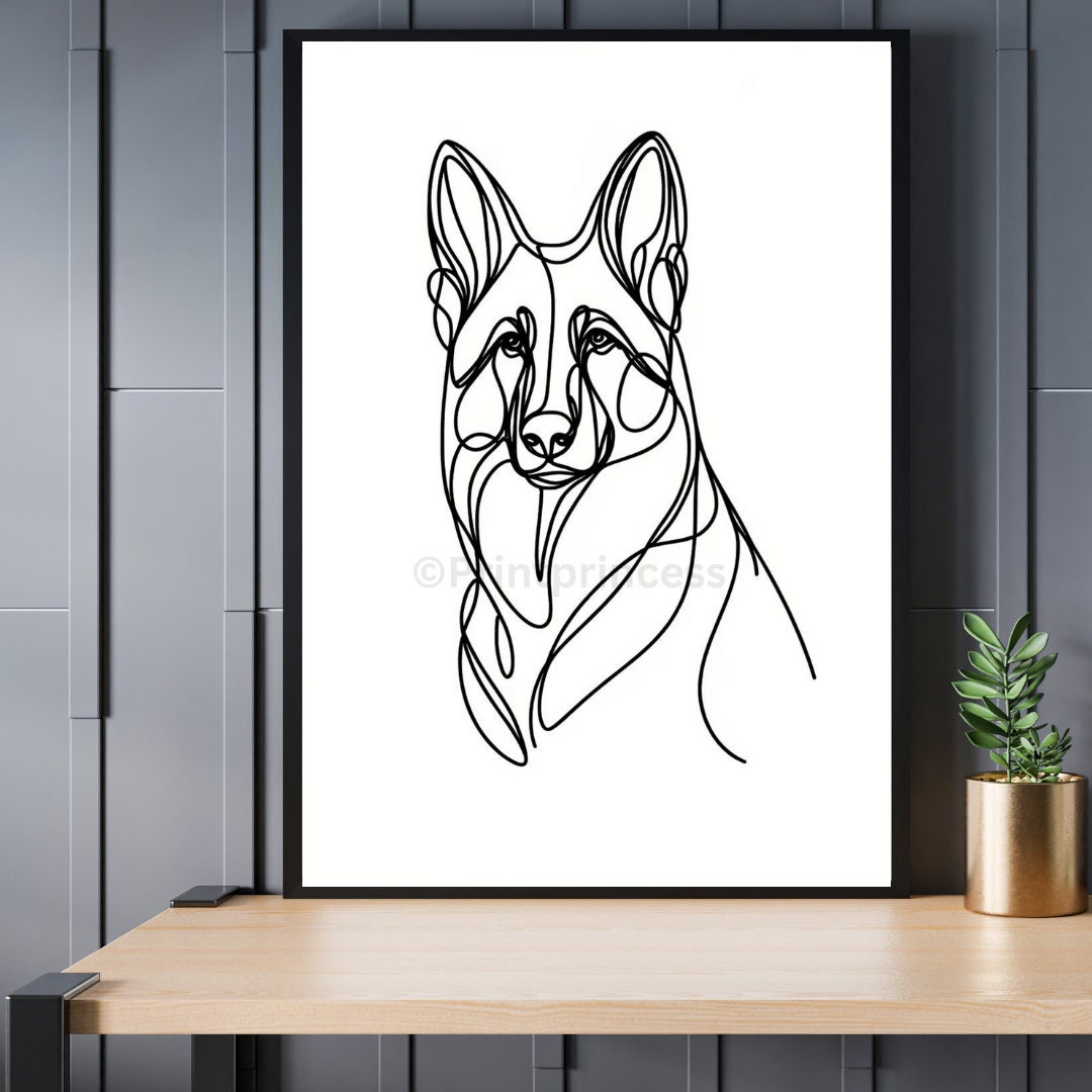German Shepherd Dog Line Art Print Printable Instant Download Fine ...