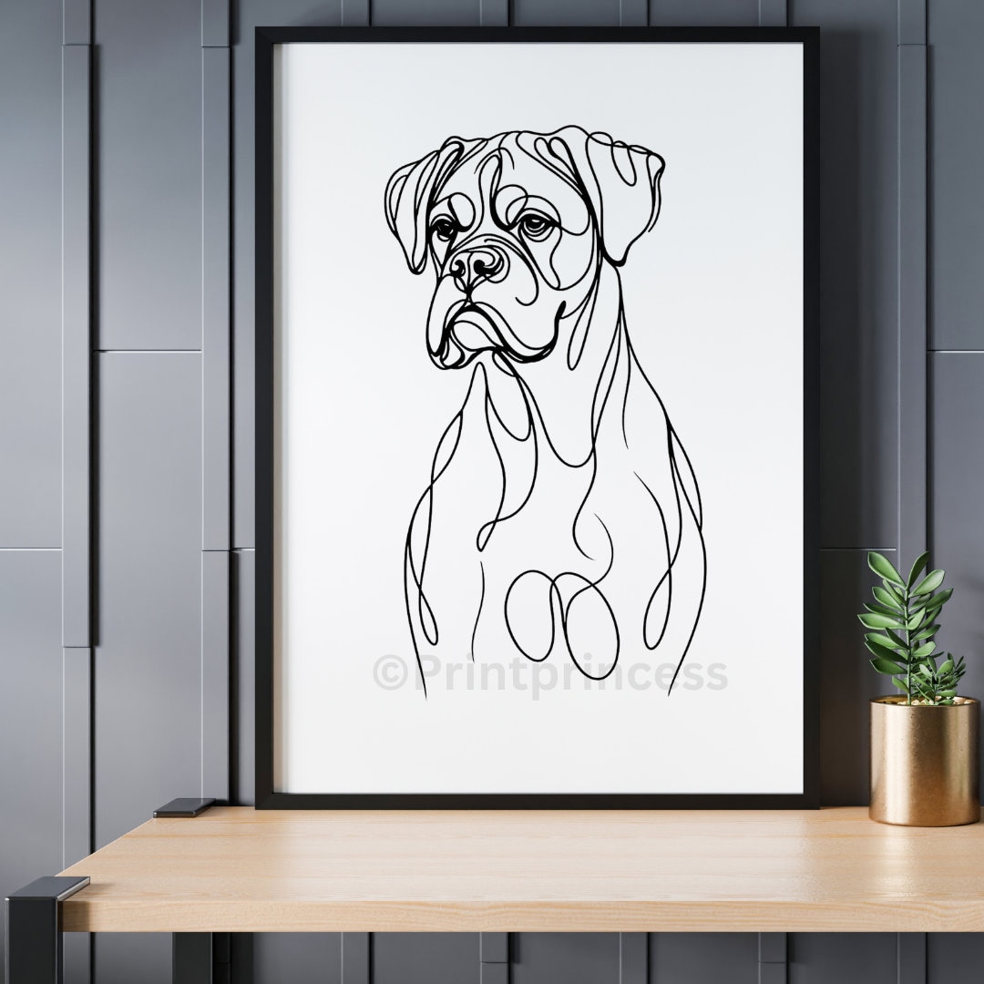 Boxer Dog Line Art Print Printable Instant Download Elegant Fine Lines ...